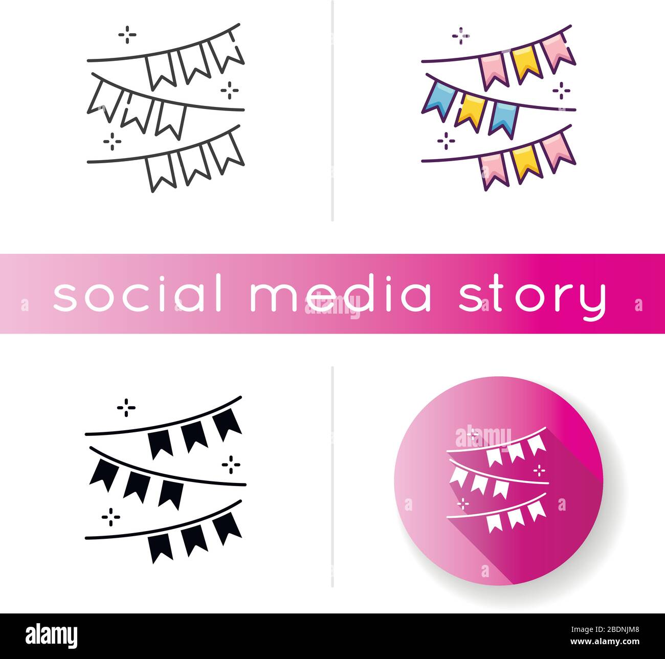 Party garland icon. Carnival fair. Festive flags. Colorful banners ...