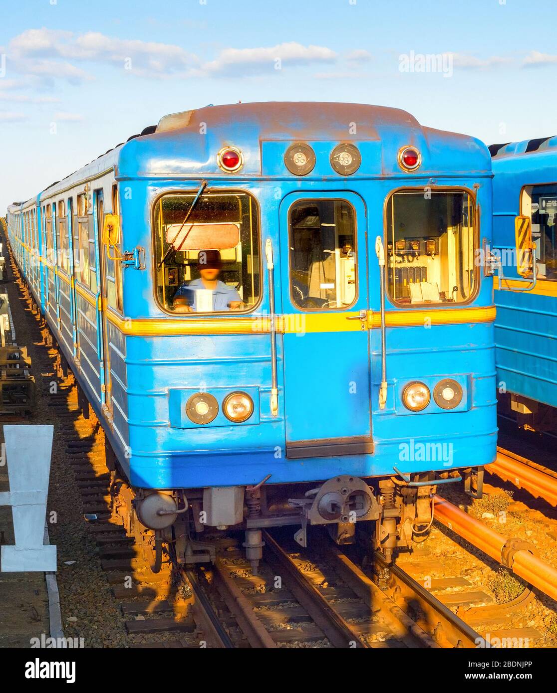 Kyiv metro underground trains on a railways at sunset, Ukarine Stock ...
