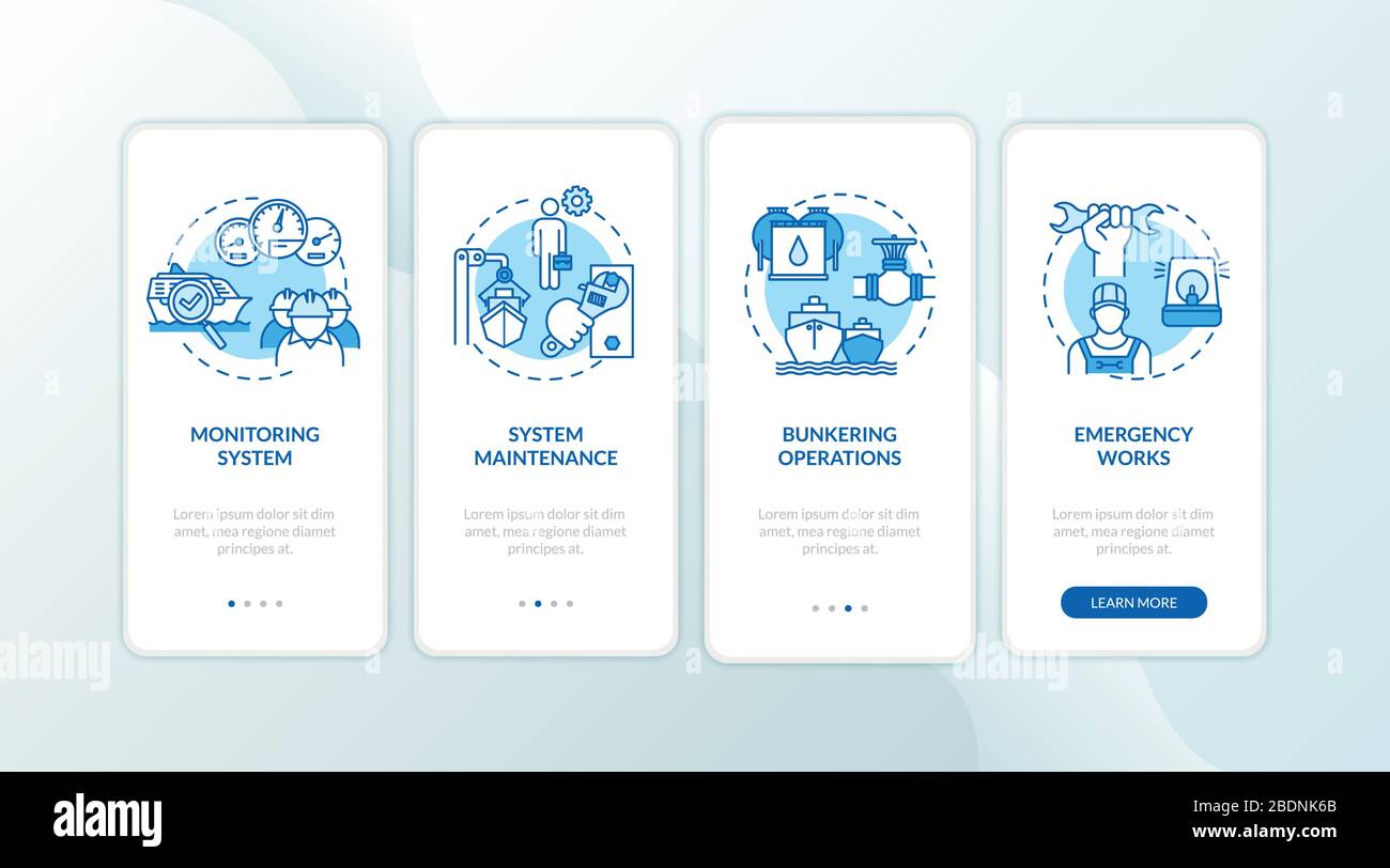 Marine engineering onboarding mobile app page screen with concepts set ...