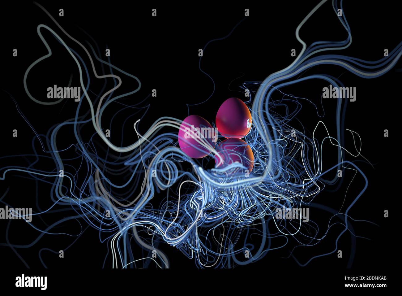 Happy Easter background with pink eggs surrounded by graceful ribbons ...