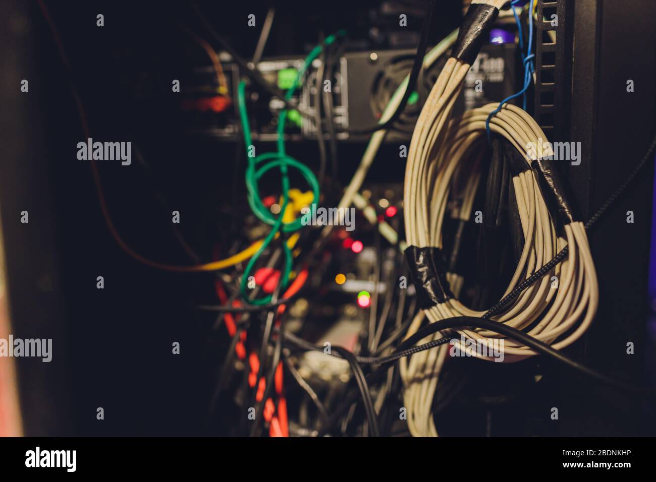 Switchboard panel with chaotic mess cables connections, Chaos In Server ...