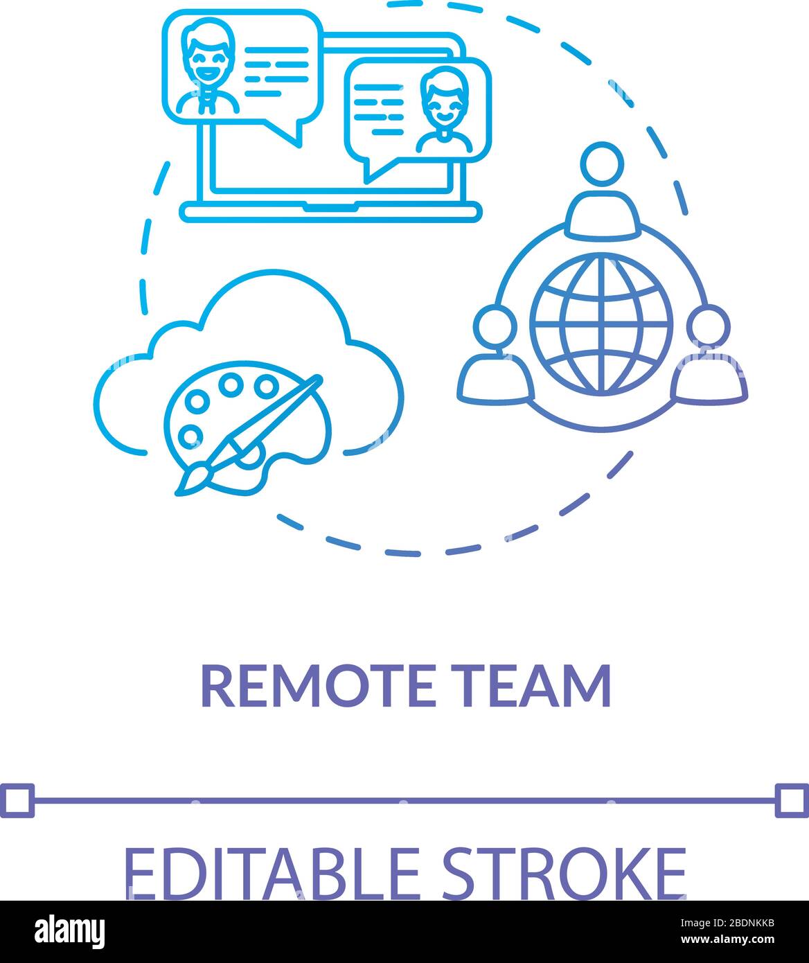Remote team, distant work concept icon. Creative freelance idea thin ...
