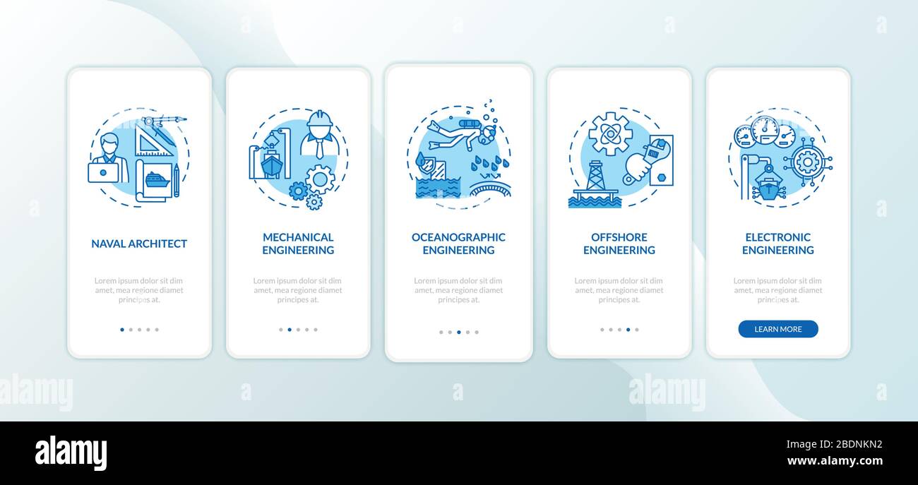 Marine engineering onboarding mobile app page screen with concepts set ...