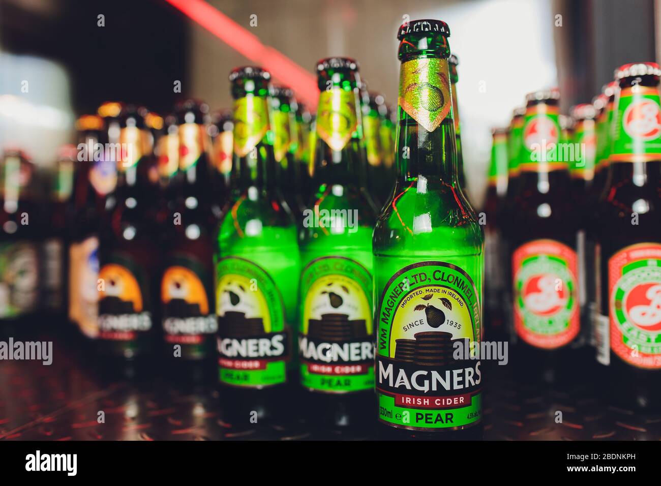 St-Petersburg, Russia - December 10, 2019: Various types of bottled ...