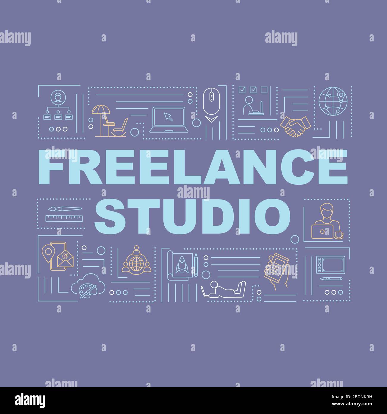 Freelance studio word concepts banner. Designer workspace at home ...
