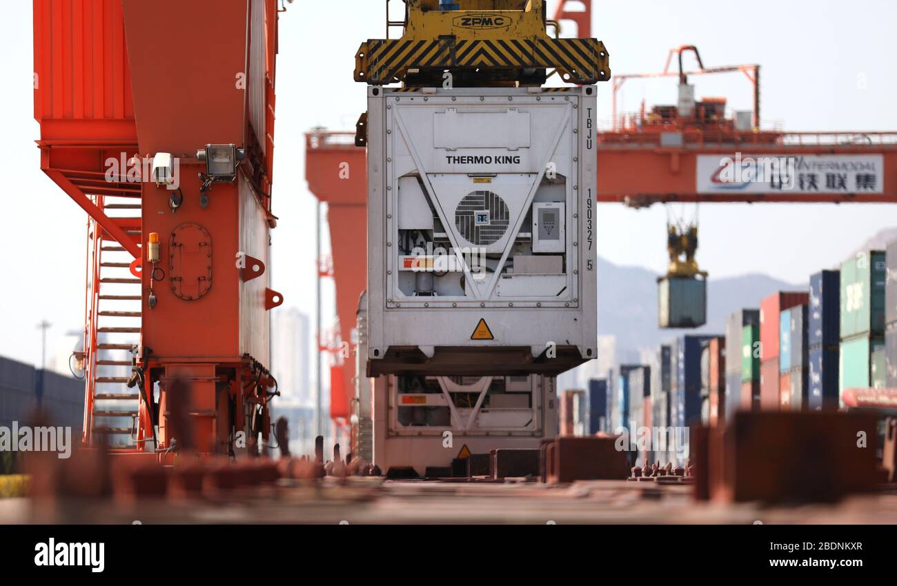 Dalian, China's Liaoning Province. 8th Apr, 2020. A refrigerated ...