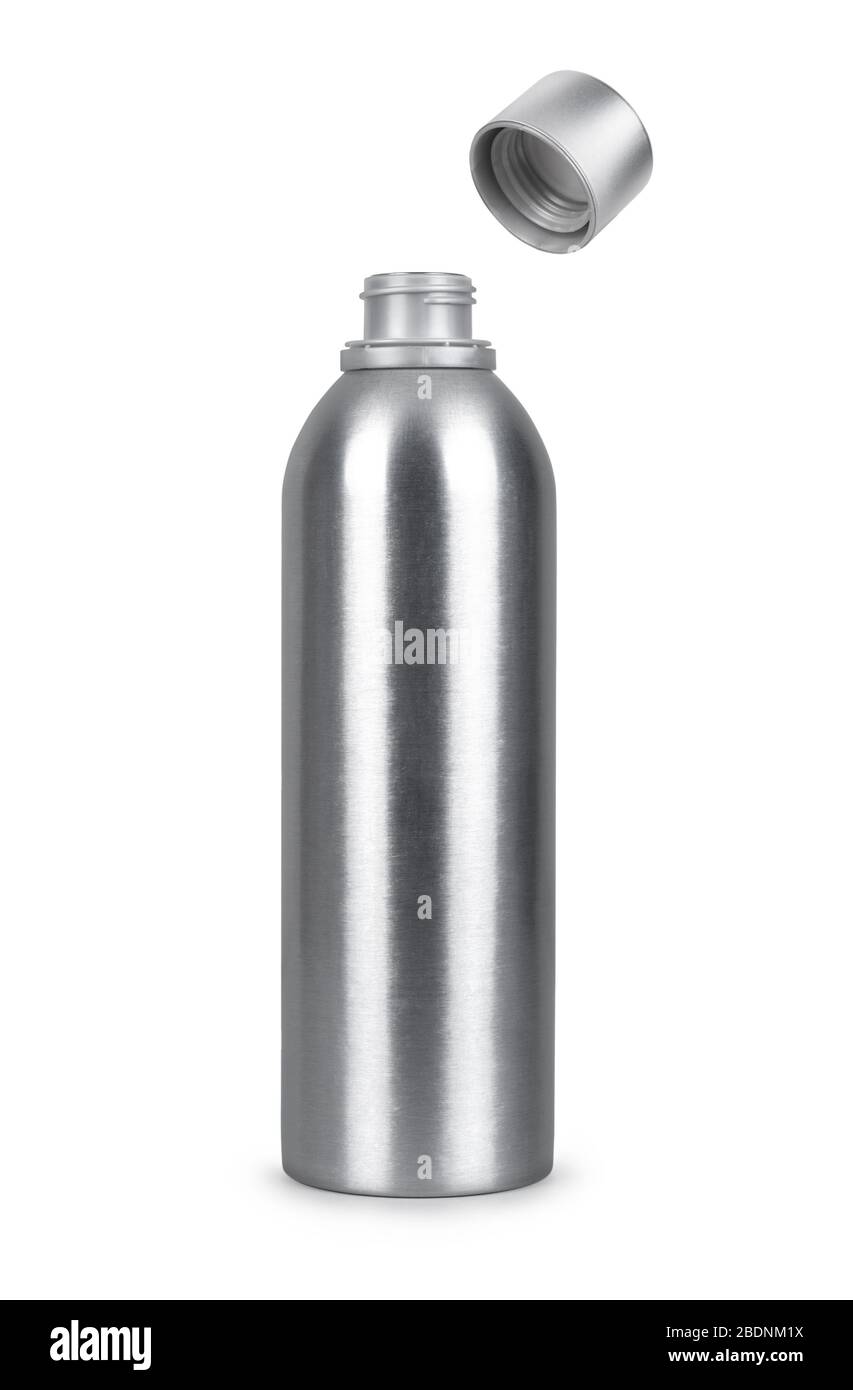 open metal bottle isolated on white background Stock Photo - Alamy