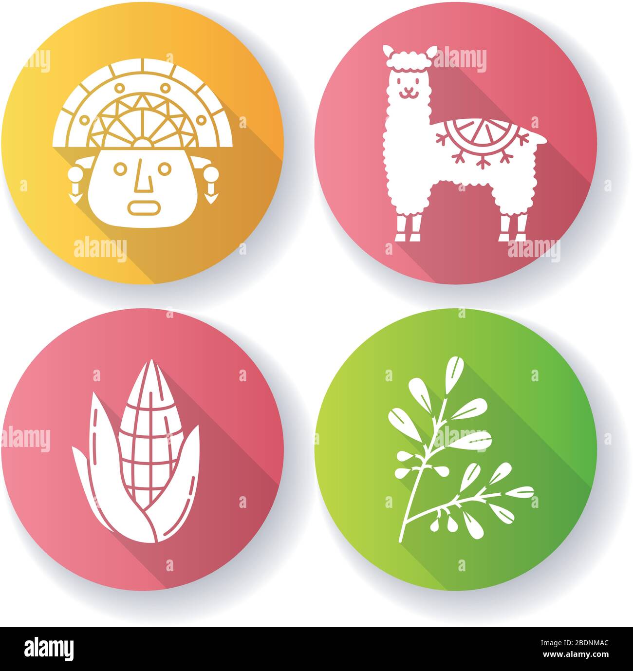 Peru flat design long shadow glyph icons set. Andean country features ...
