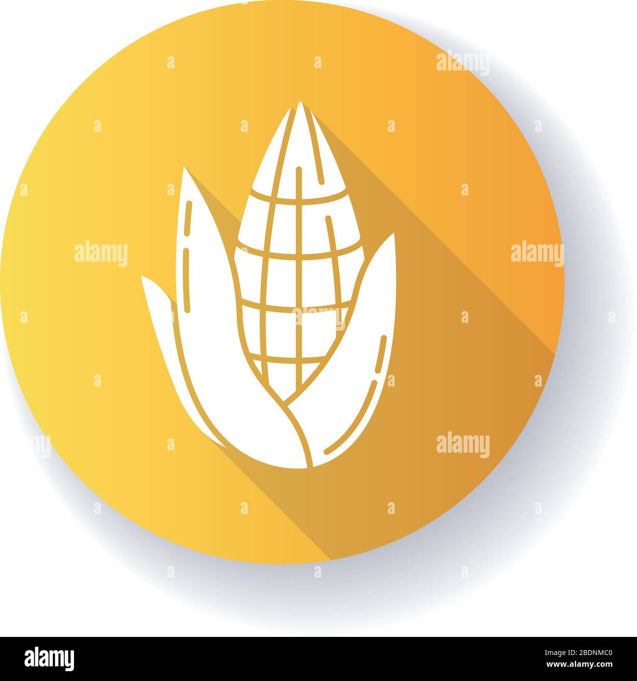 Corn yellow flat design long shadow glyph icon. Corncob pipe with leaf ...