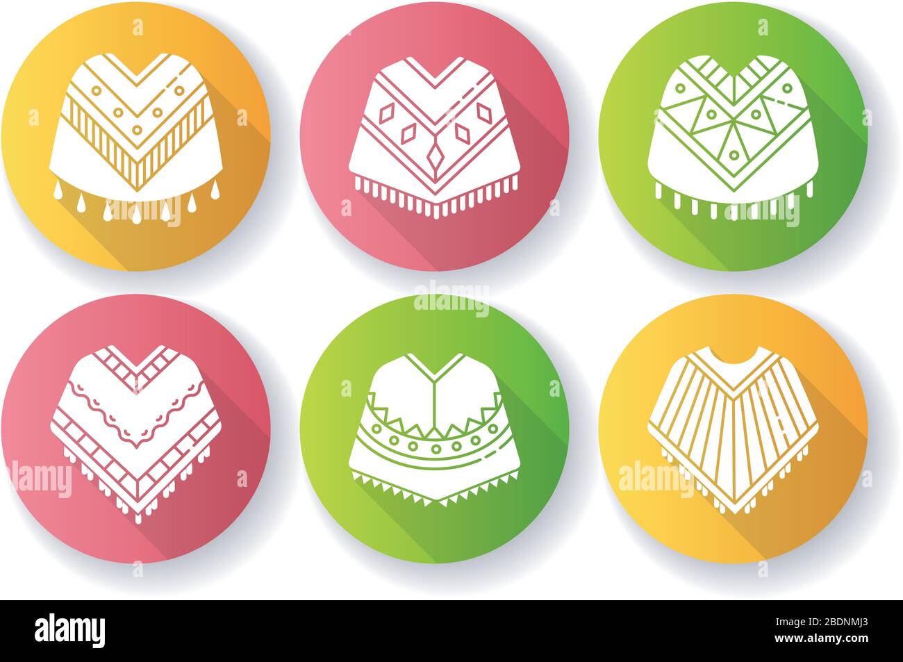 Poncho flat design long shadow glyph icons set. Mexican, Peruvian ...
