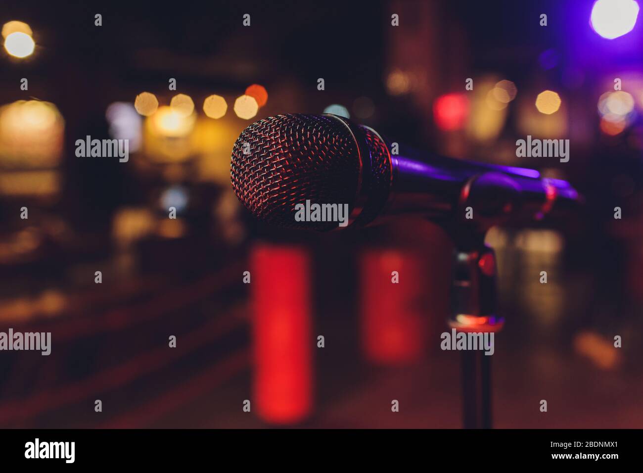 Close up of microphone in concert hall or conference room Stock Photo ...