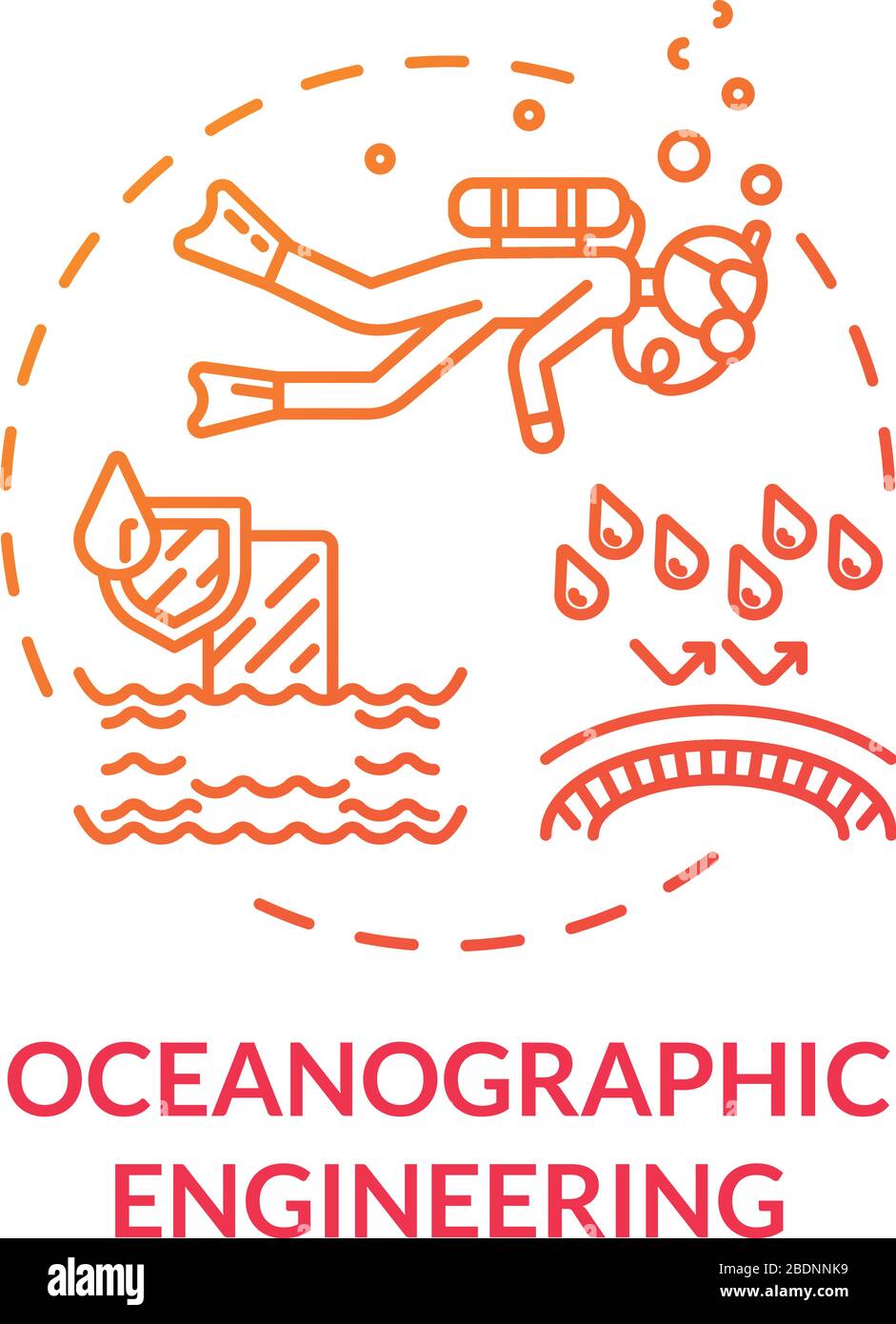 Oceanographic engineering red concept icon. Exploring underwater ...