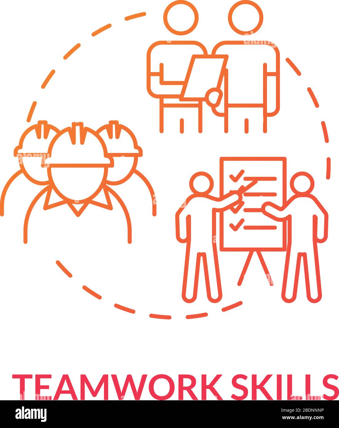 Teamwork skill red concept icon. Technician group work. Soft skill for ...