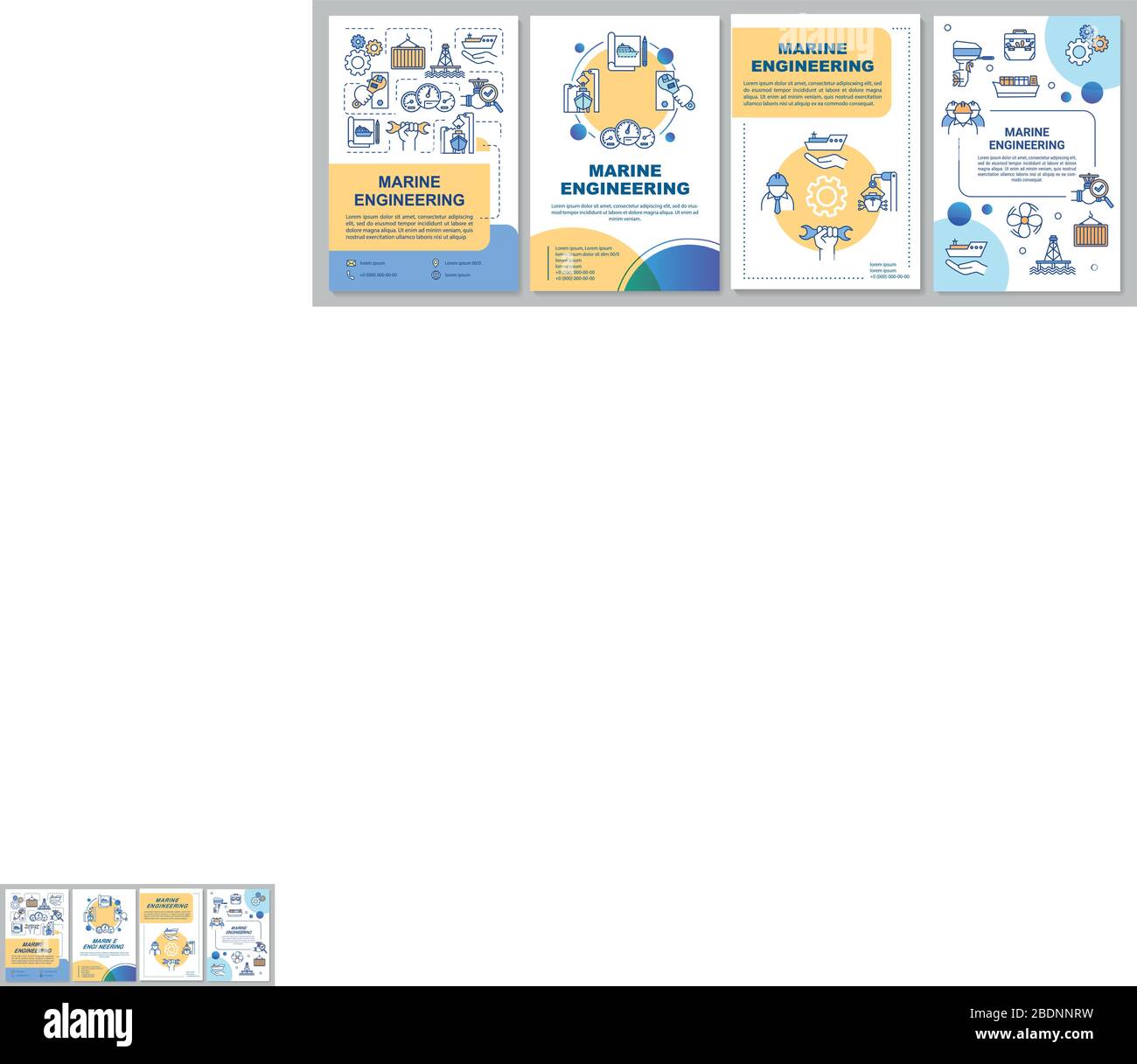 Marine engineering brochure template. Maritime construction worker ...