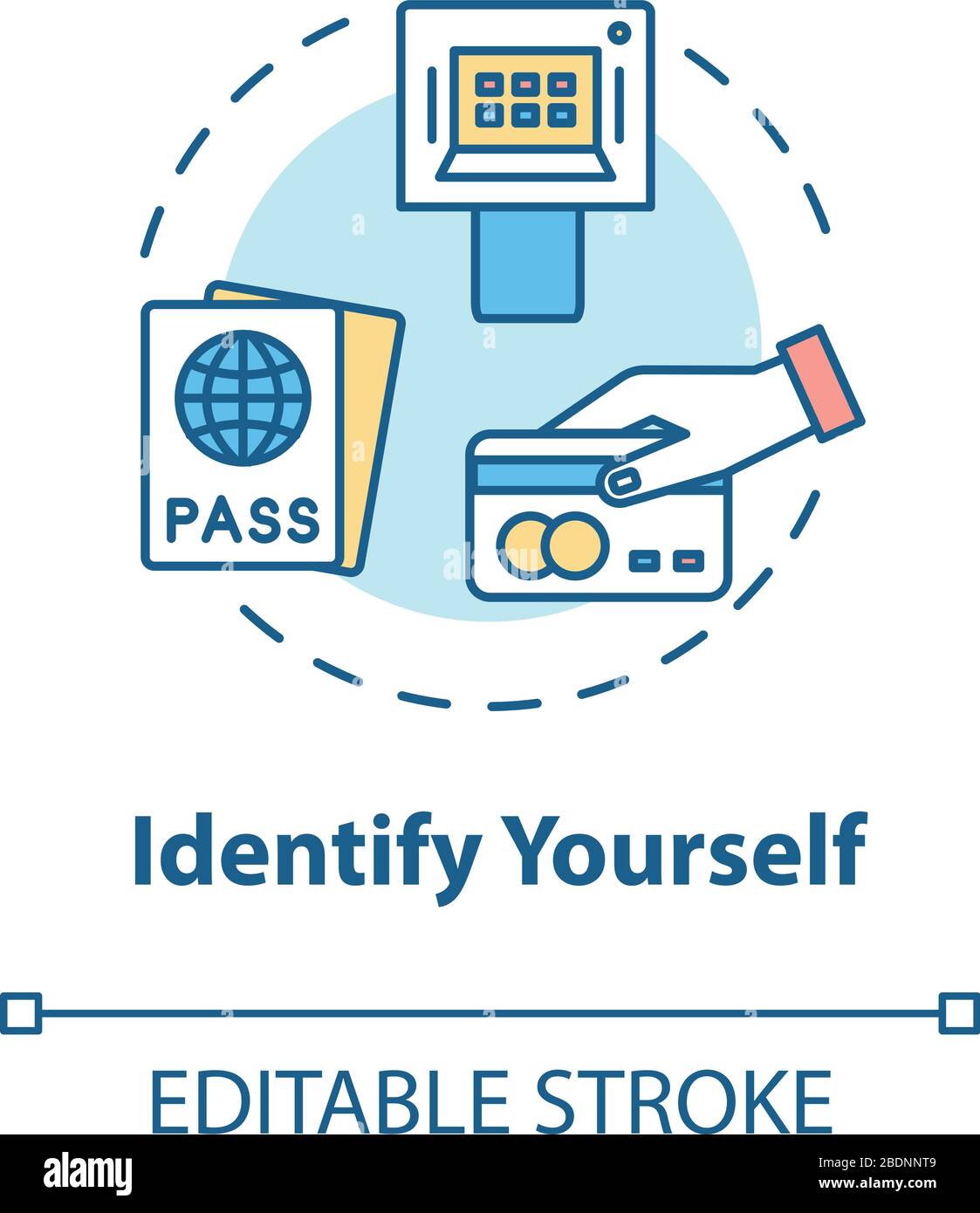 Identify yourself concept icon. Passport control and boarding idea thin ...
