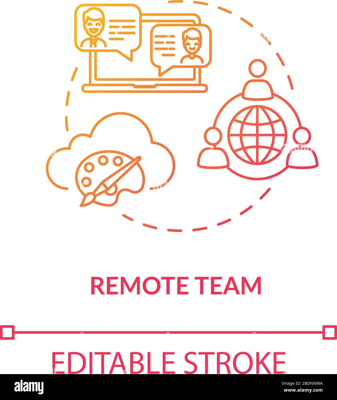 Remote team, distant workers concept icon. Creative freelance ...