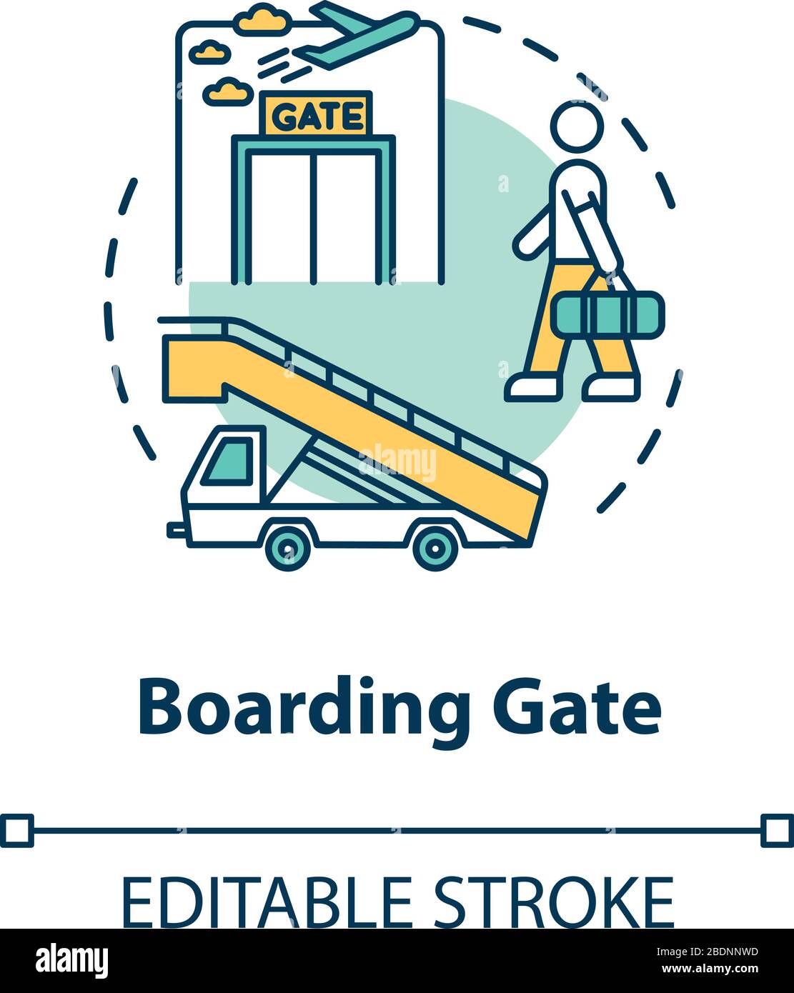 Boarding gate concept icon. Airport terminal. Airplane departure idea ...