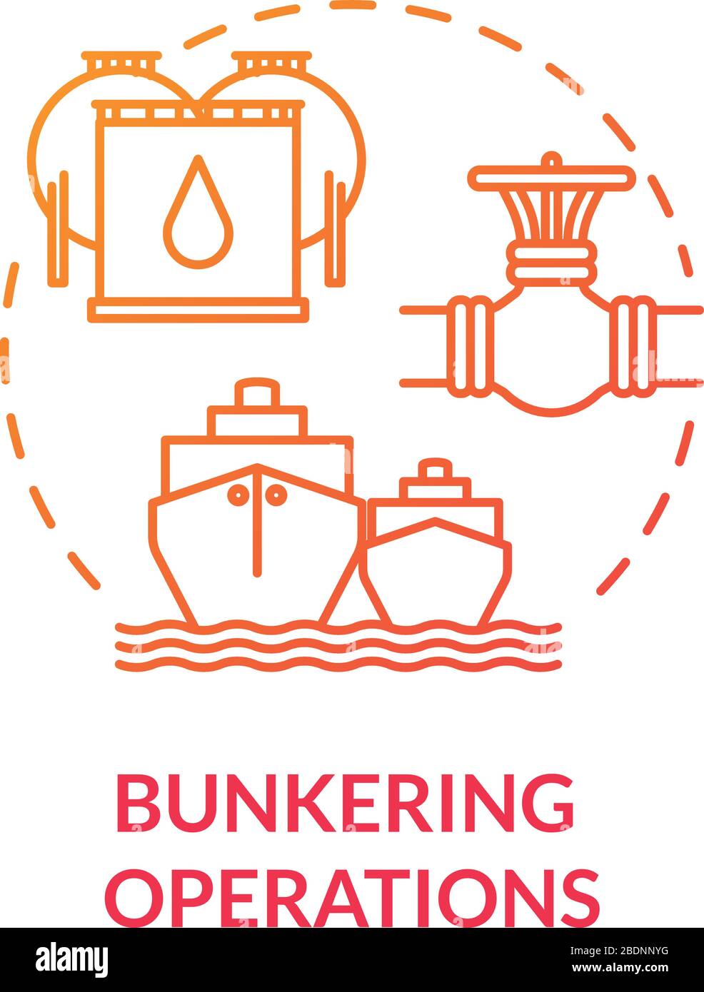 Bunkering operation red concept icon. Supplying ship with fuel ...