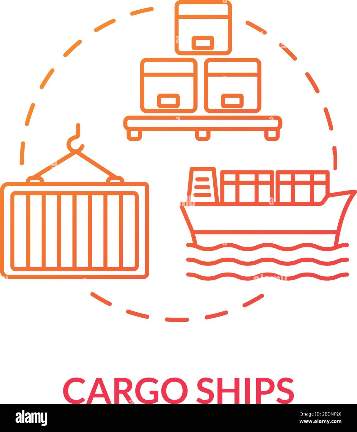 Cargo ship red concept icon. Freight product distribution. Boat ...