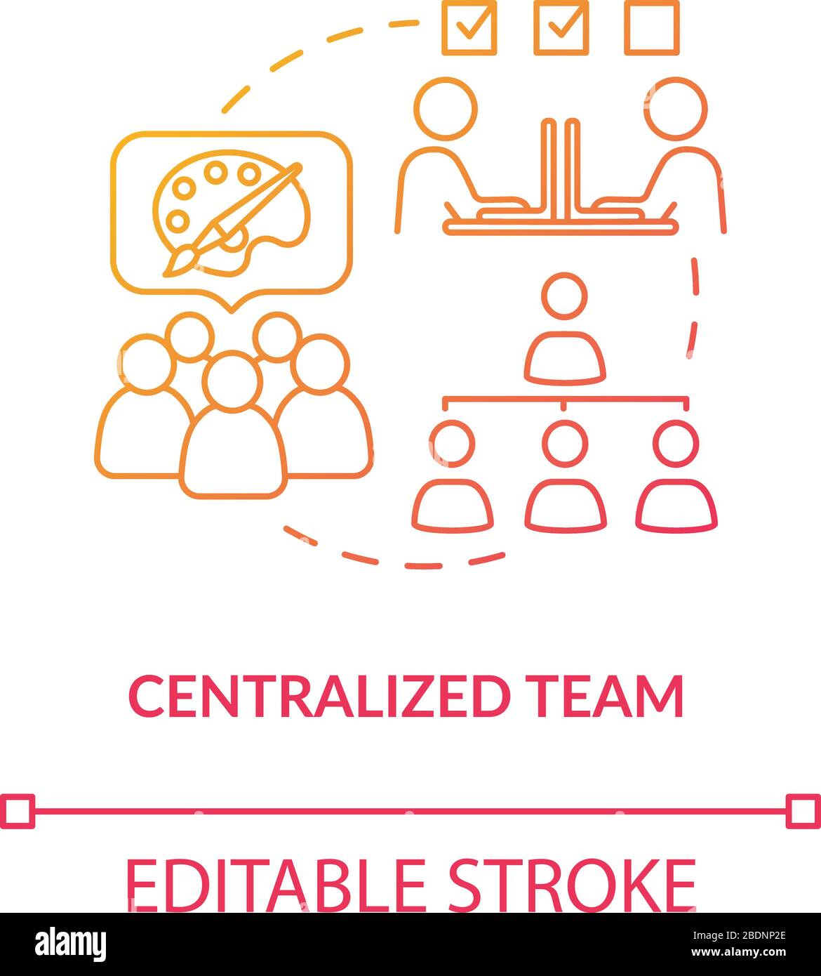 Centralized team, agency staff collaboration type concept icon. Work ...
