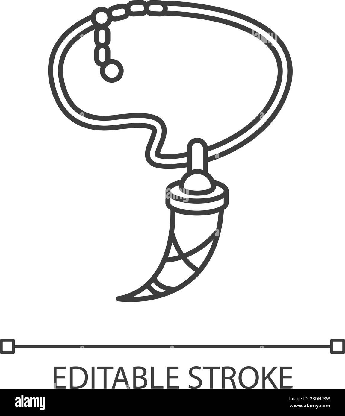 Necklace with animal tooth pixel perfect linear icon. Magic amulet in ...