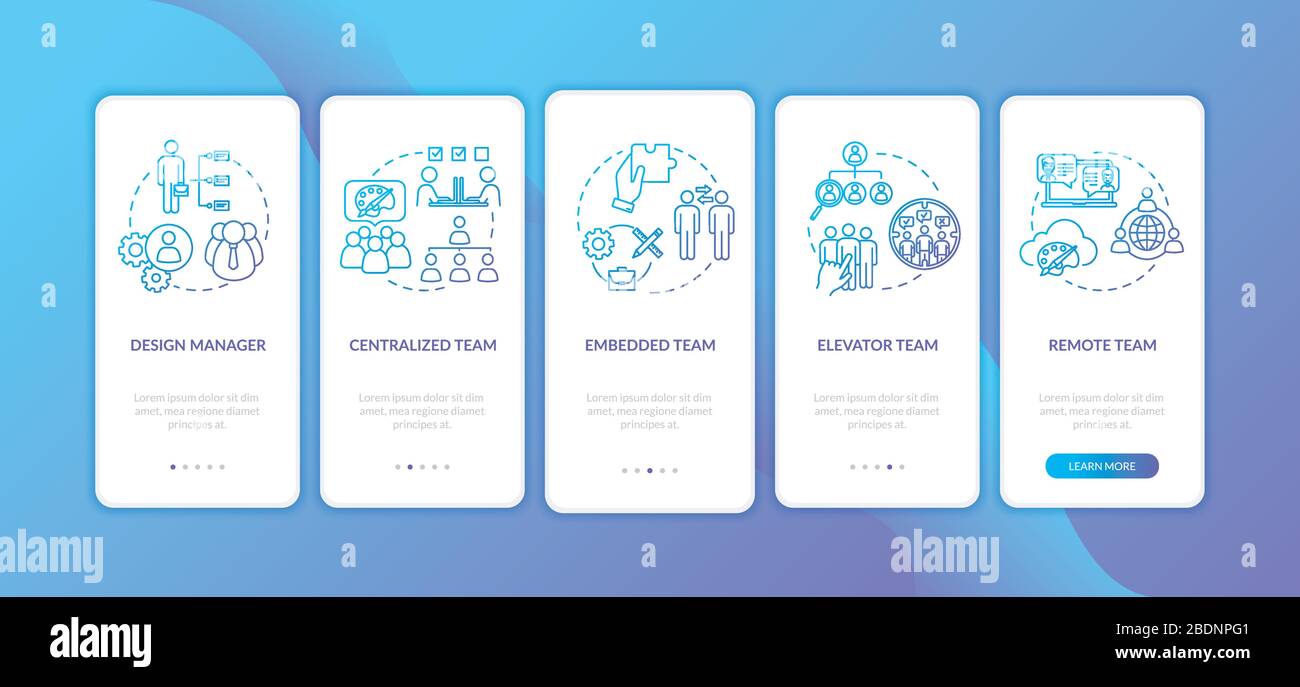 Teamwork types onboarding mobile app page screen with concepts set ...