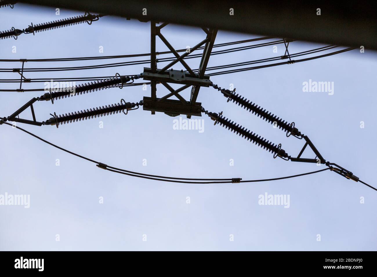 power cable on a pole with ceramic insulation Stock Photo - Alamy