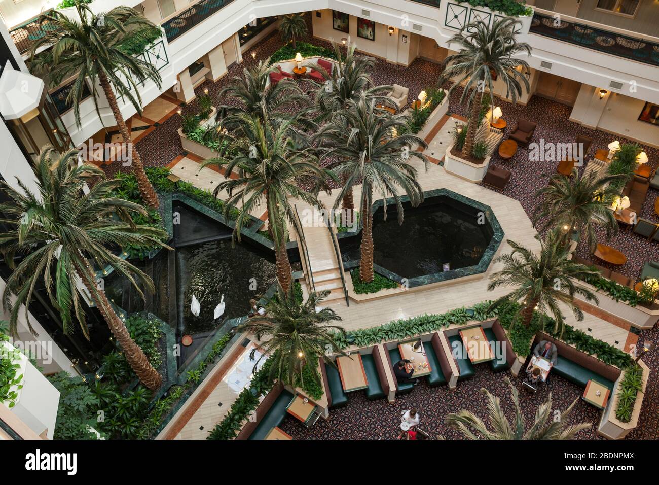 Horizontal aerial view of the interior garden of the Embassy Suites ...