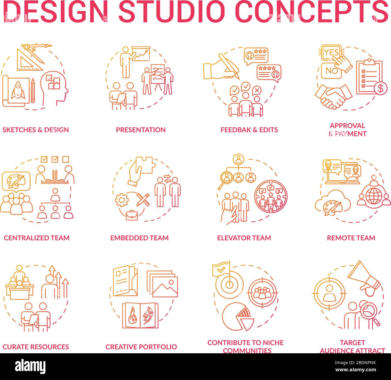 Design agency, creative workshop concept icons set. Designers team ...