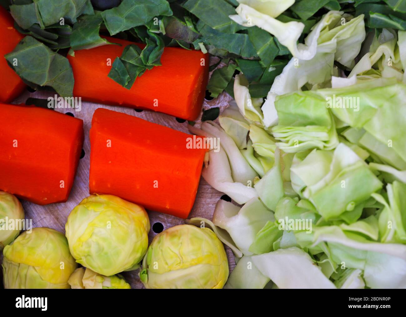 A selection of freshly prepared vegetables in a home steamer Stock ...