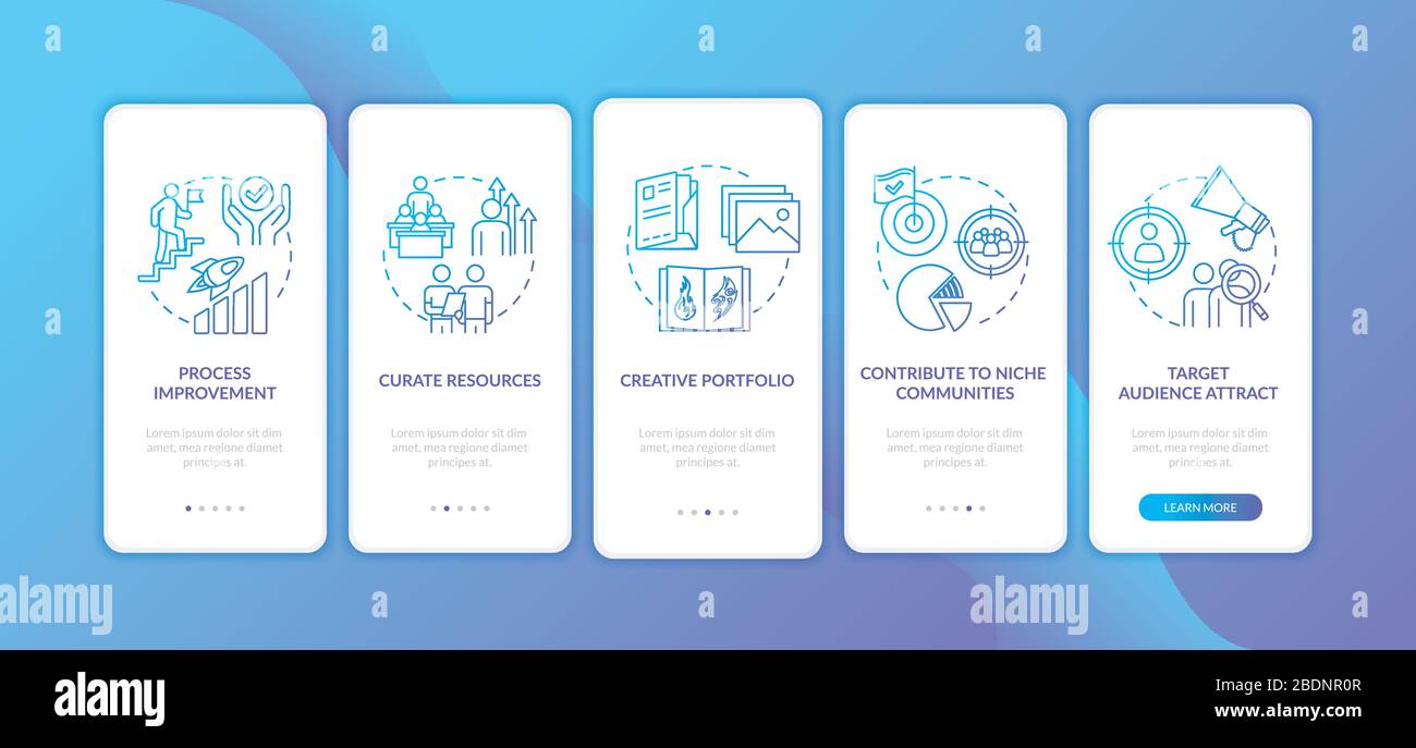 Business project onboarding mobile app page screen with concepts set. Productive leadership ...