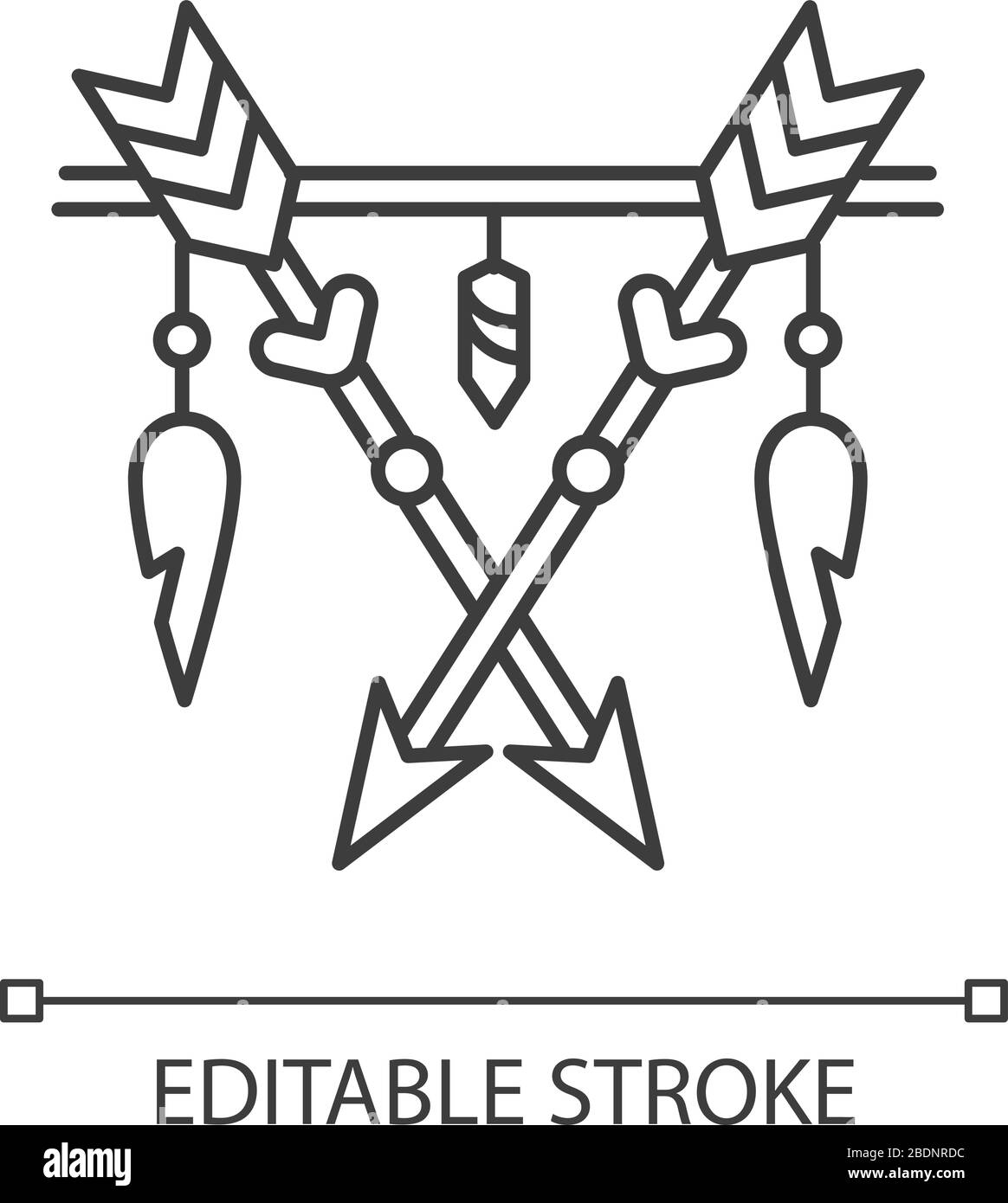 Arrows and teeth amulet in boho style pixel perfect linear icon. Ethnic ...