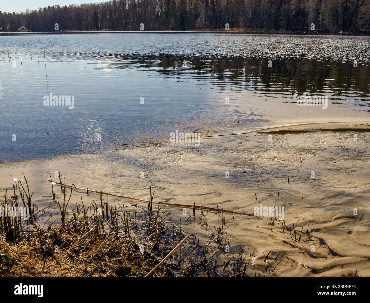 colorful abstract picture where spring water connects with lake water ...