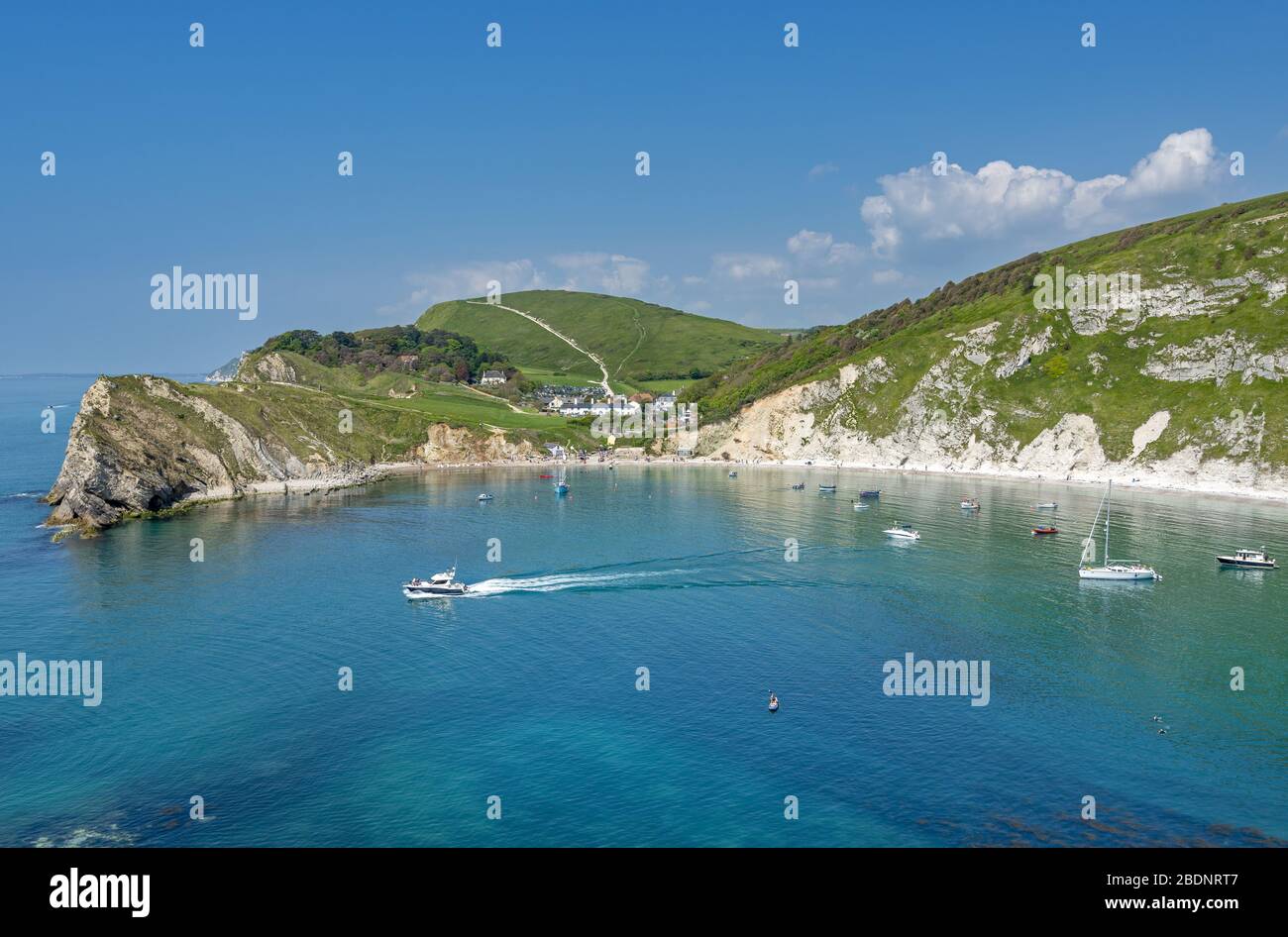 Lulworth Cove near the village of West Lulworth on the Jurassic Coast ...