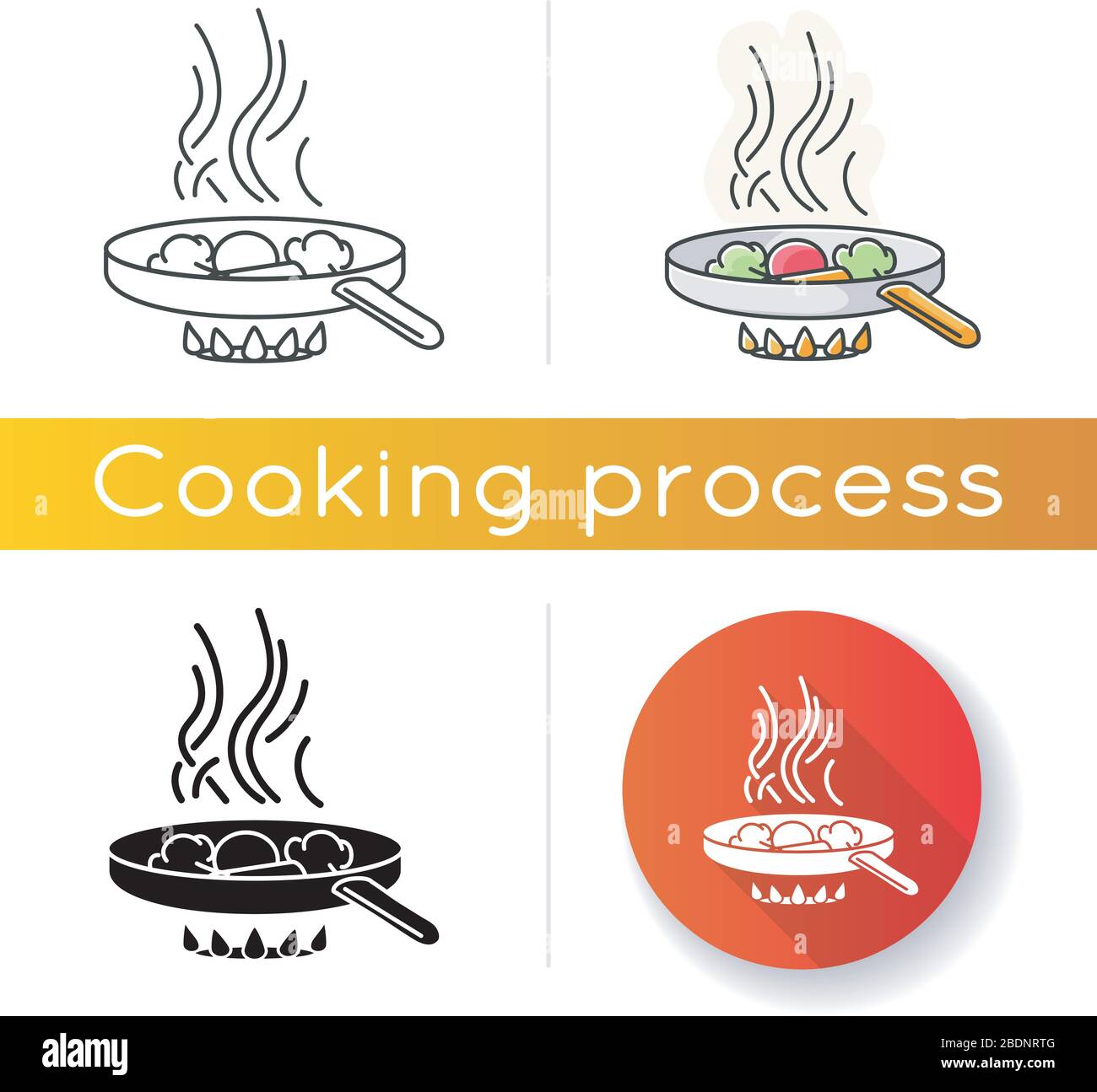 Frying icon. Linear black and RGB color styles. Fast food preparation ...