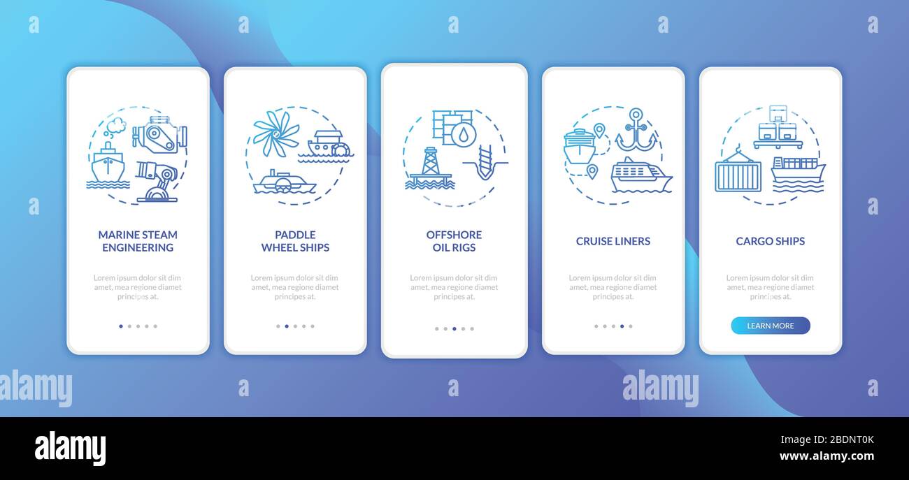 Marine engineering onboarding mobile app page screen with concepts set ...