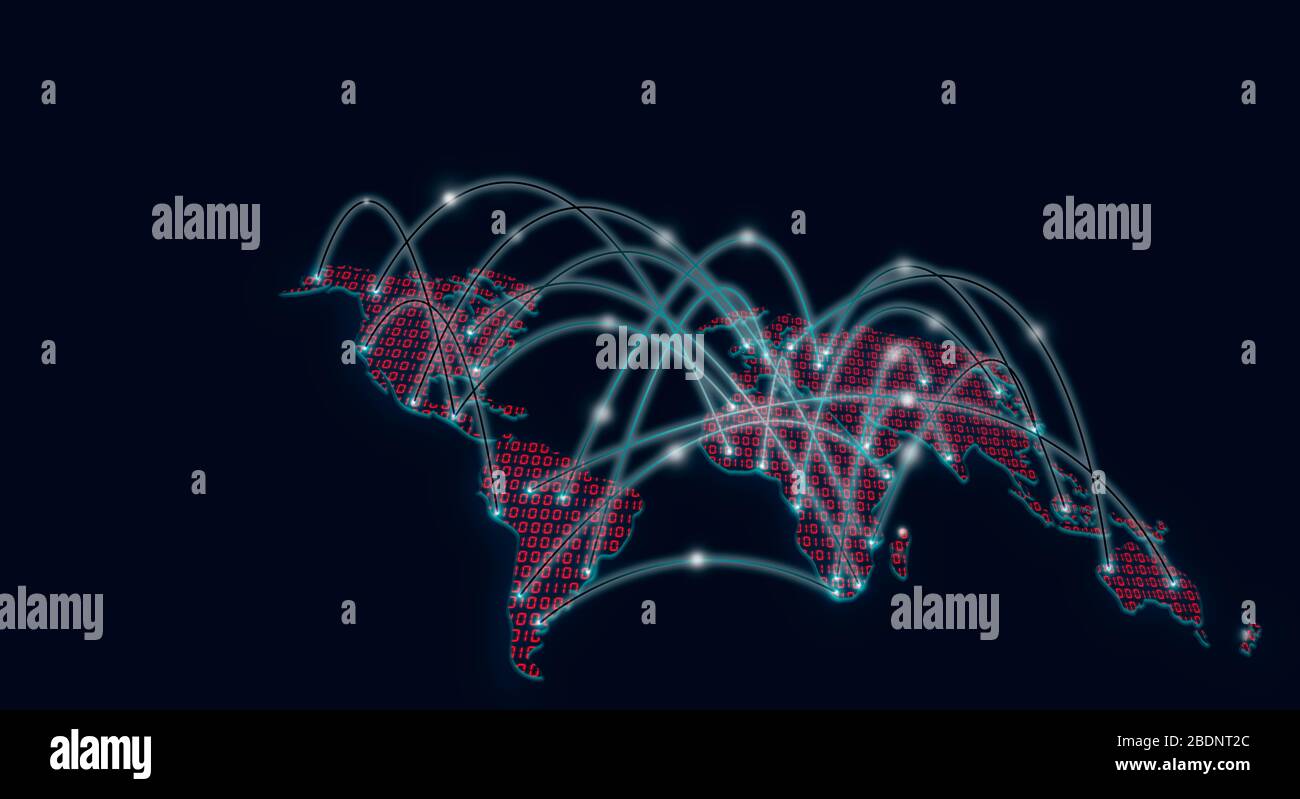 World map illustration made of red binary code as IoT, Internet of ...
