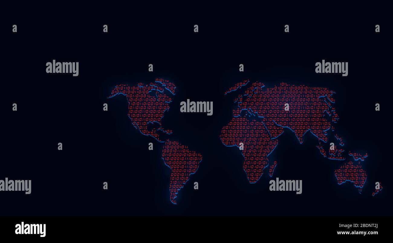 World map illustration made of red binary code as IoT, Internet of ...