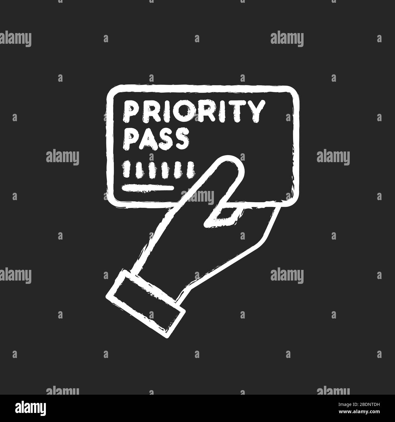 Priority pass chalk white icon on black background. Boarding ticket for ...