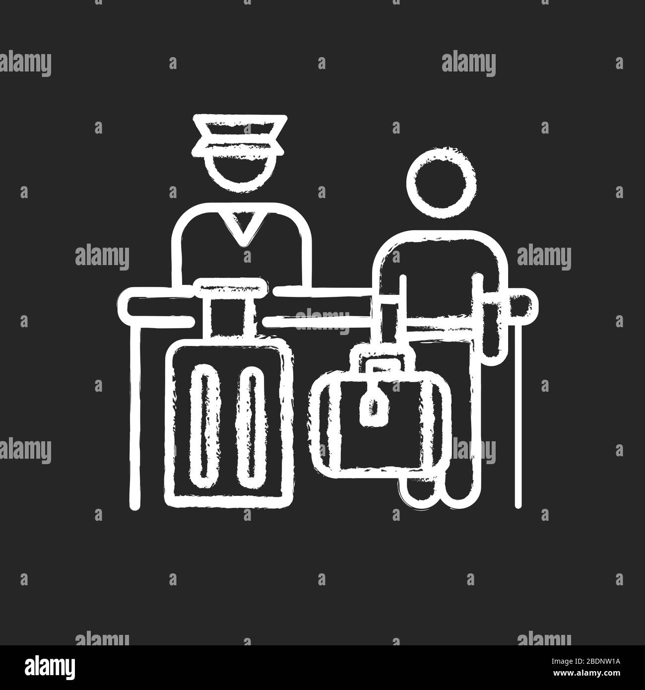 Airport check in chalk white icon on black background. Passenger ...