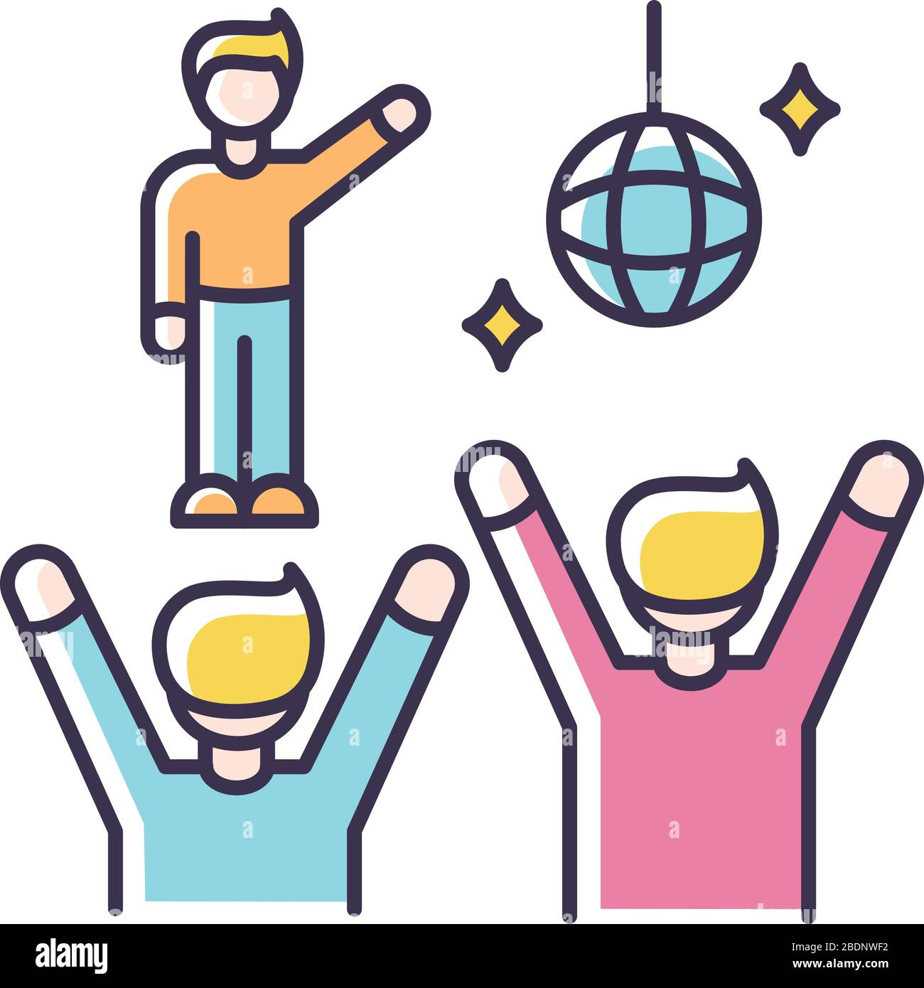 Fan meeting RGB color icon. Party in disco club. People dancing at ...