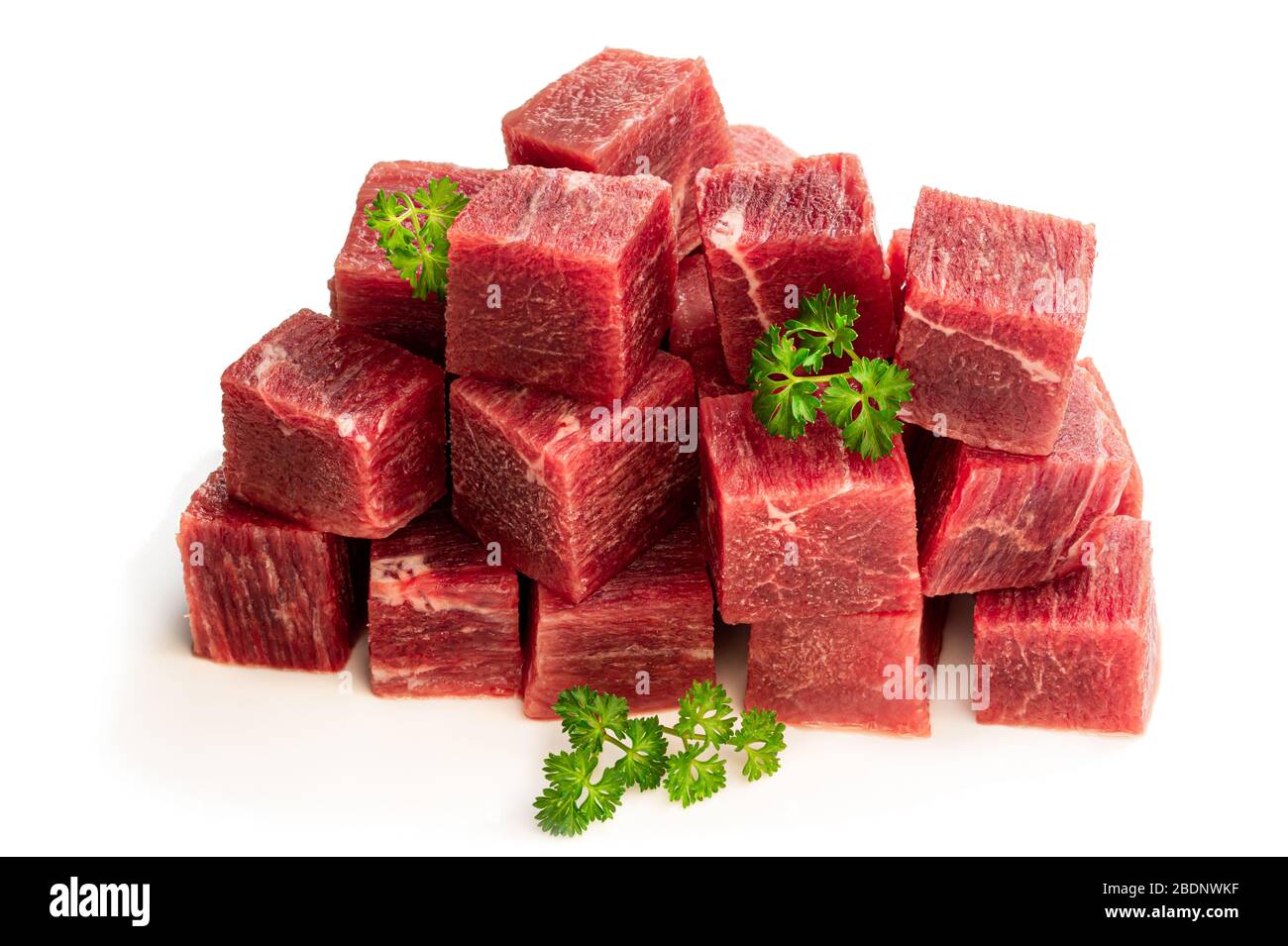 Cubes of raw beef meat isolated on white Stock Photo - Alamy