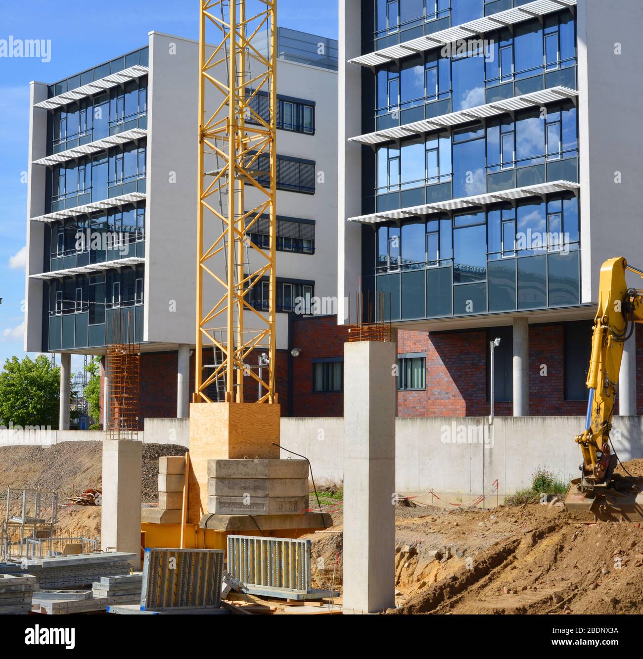 Construction site with foundation and shell construction Stock Photo ...
