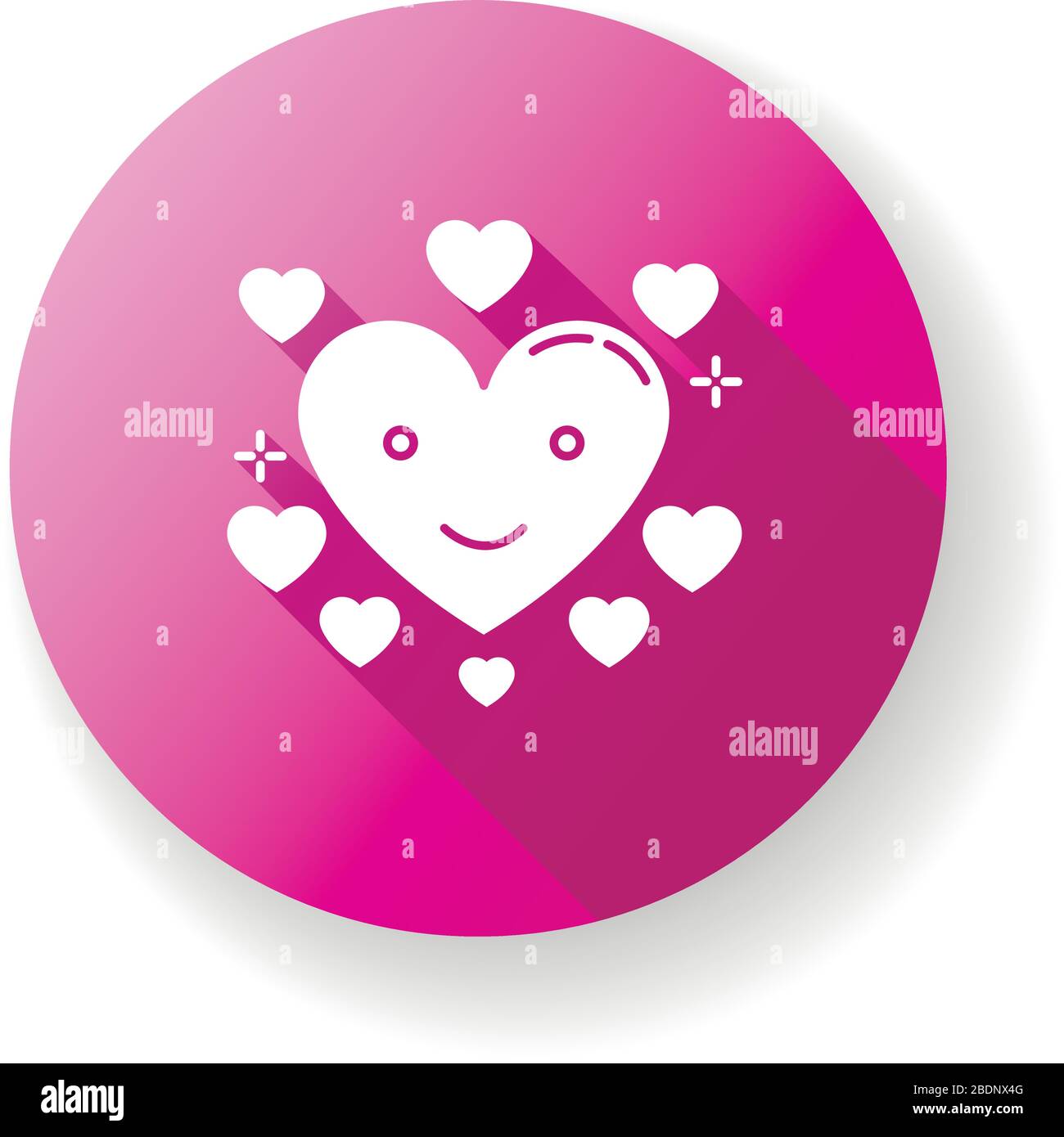 Heart pink flat design long shadow glyph icon. Happy emoji. Romantic ...