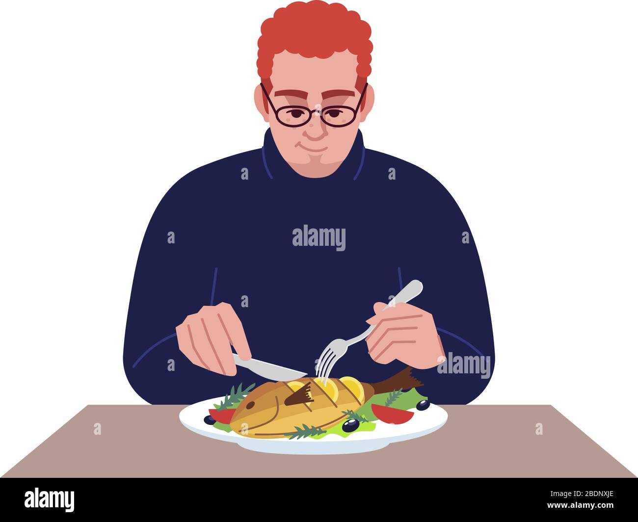 30s man eating fish Stock Vector Images - Alamy