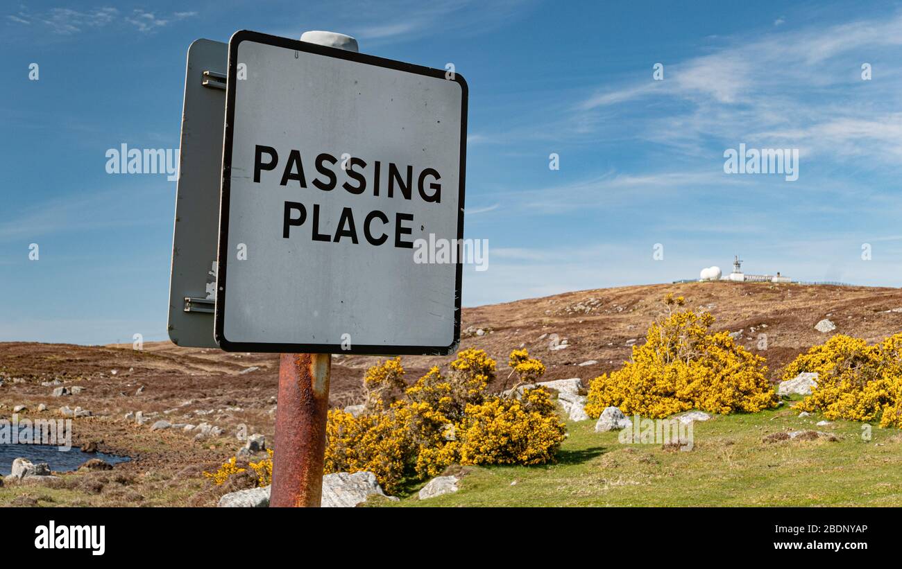 Passing place sign as seen on the many narrow roads throughout the ...