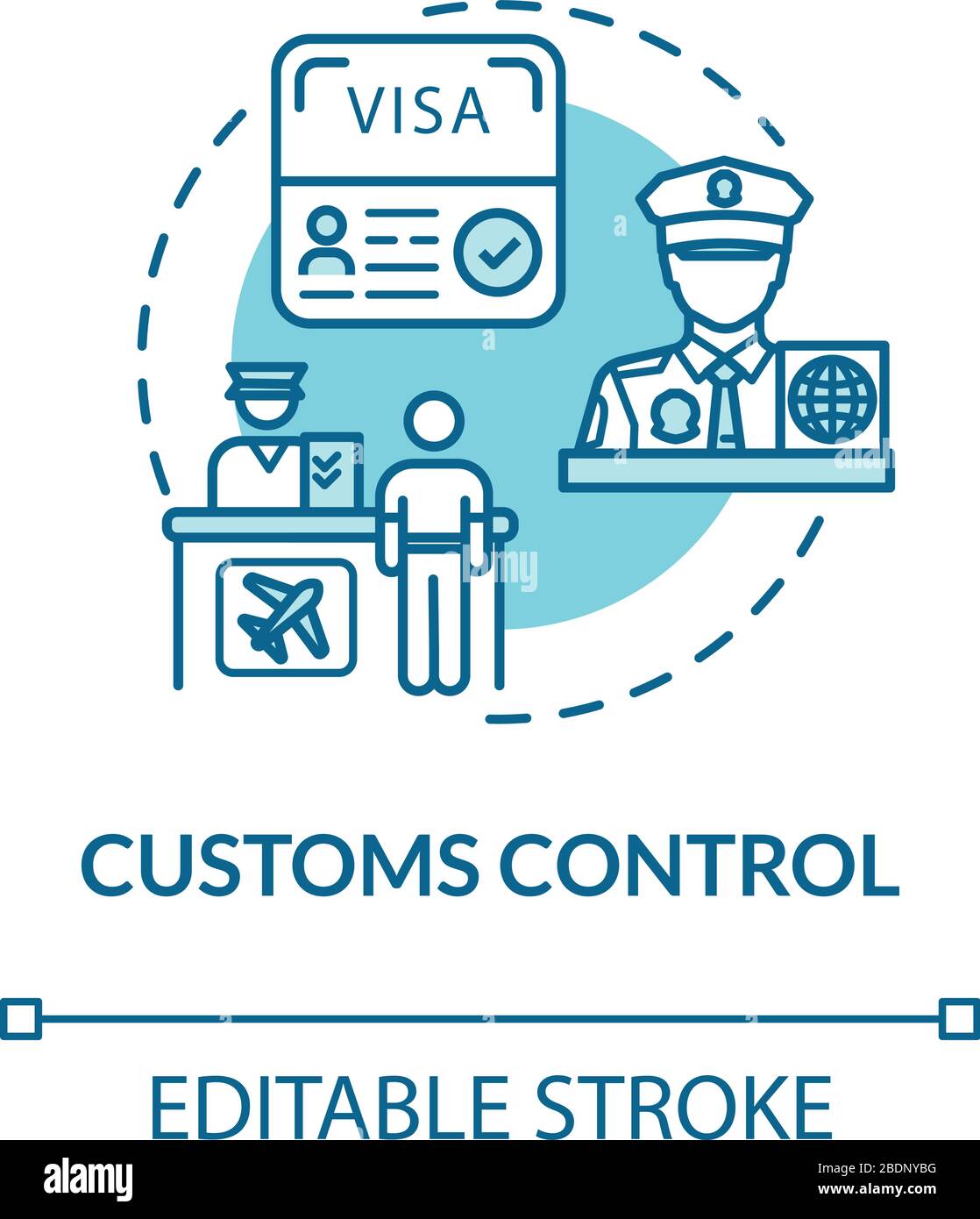 Customs control concept icon. Passengers documents check and boarding ...