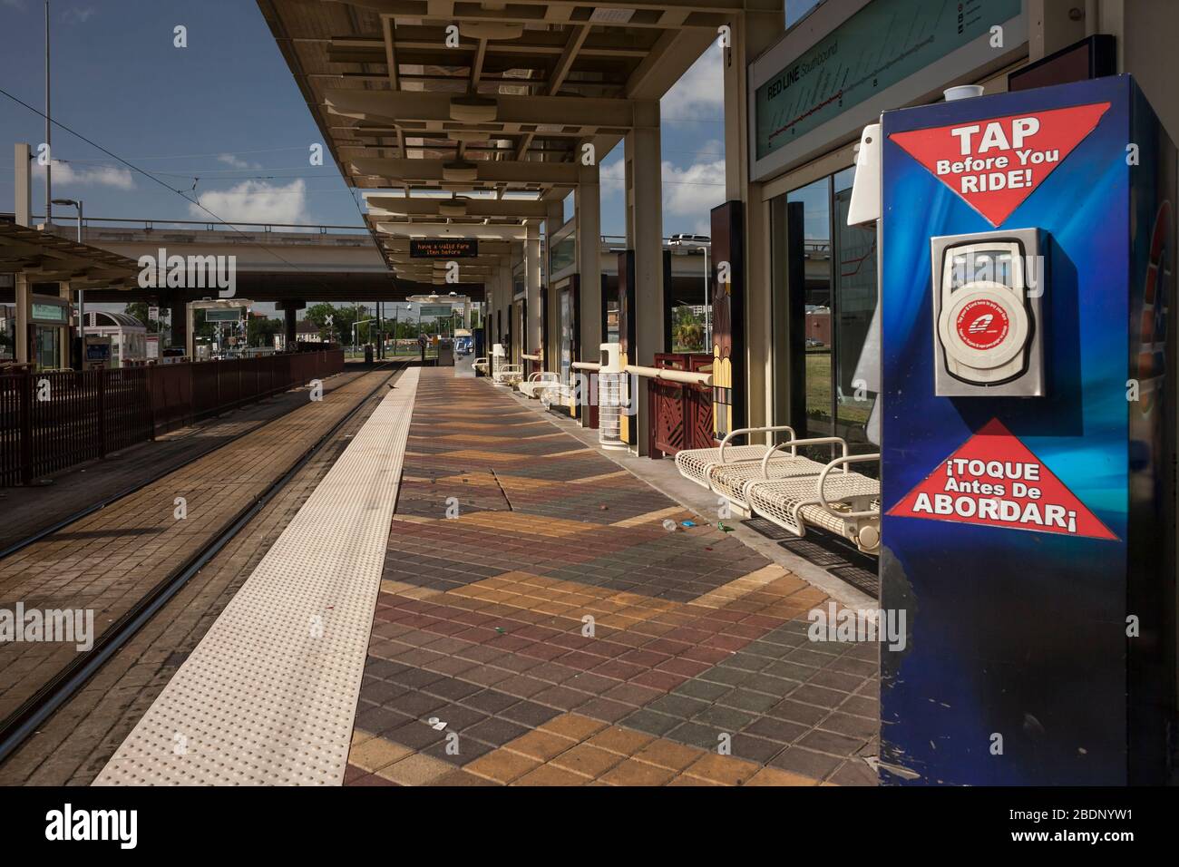 Horizontal view of an empty tram station at Wheeler, Midtown Houston ...