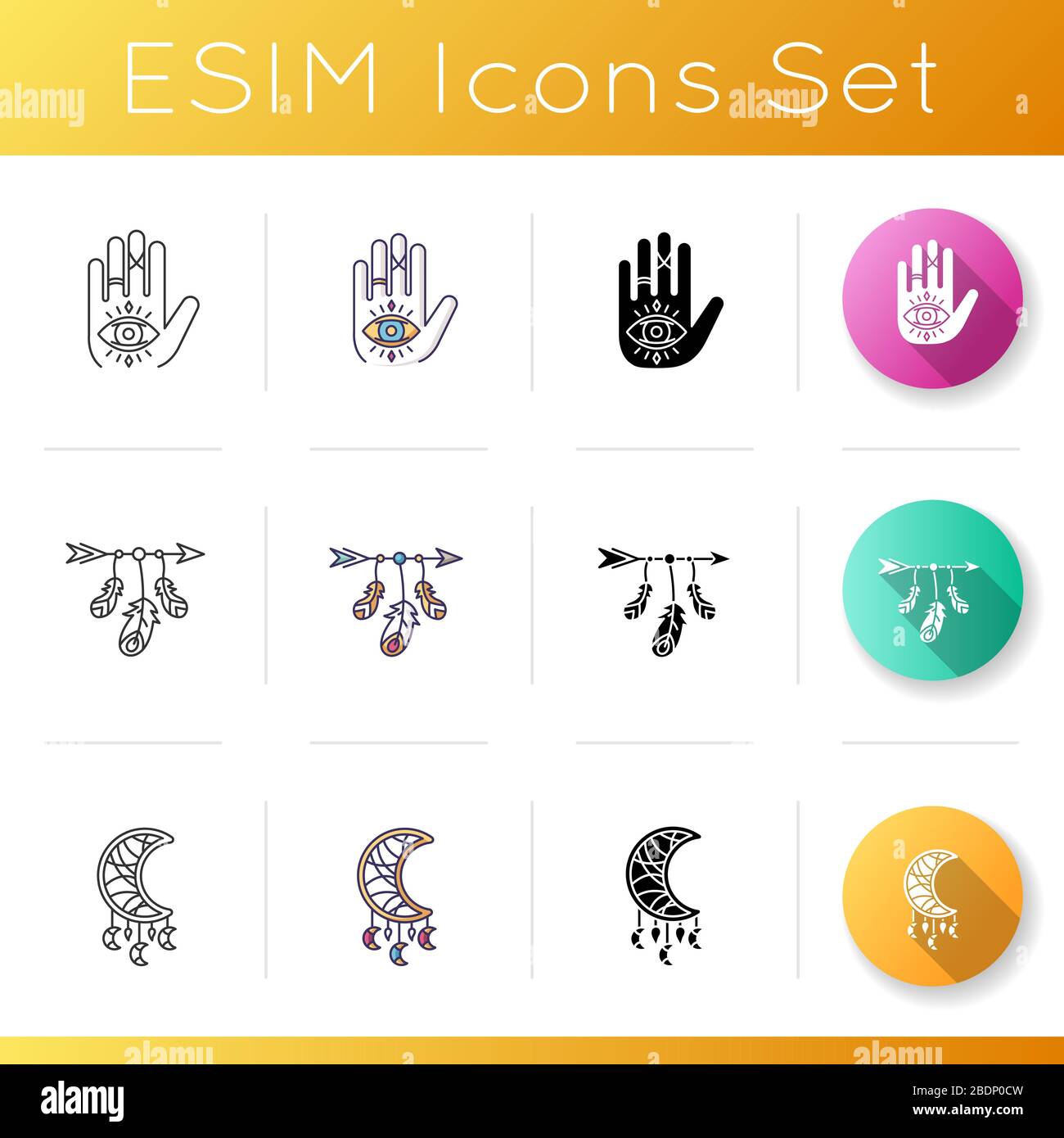 Magical accessories in boho style icons set. Prophecy amulets ...