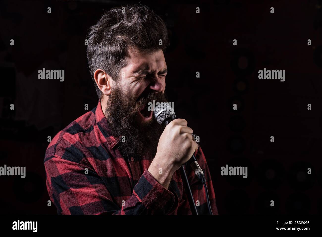 Talent show concept. Musician, singer makes effort to win musical ...